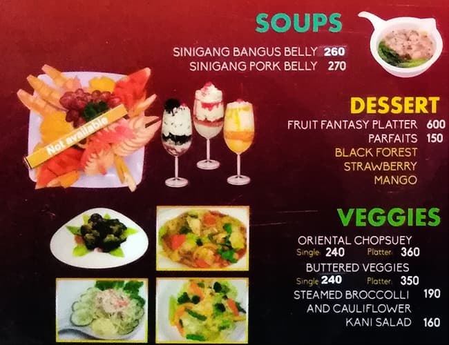 Menu at Music 21 Plaza restaurant, Pasay