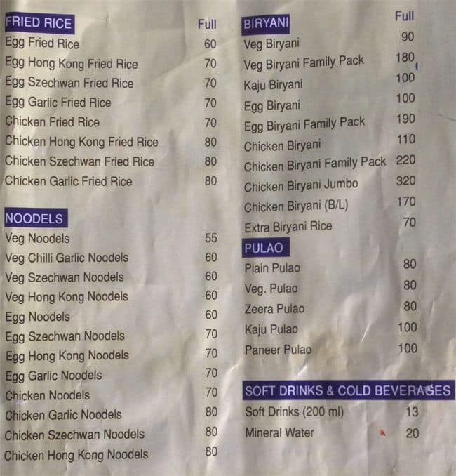 Menu at Supreme Fast Food, Hyderabad, Beside Heritage Fresh