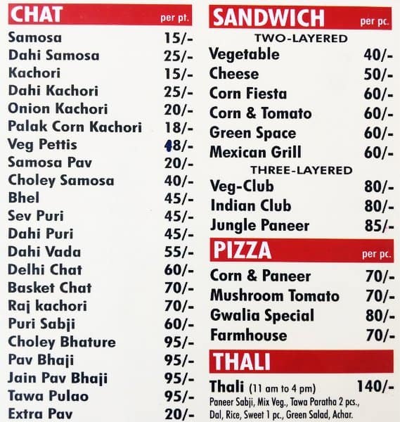Menu at Gwalia Sweets, Gandhinagar, 6-A-2
