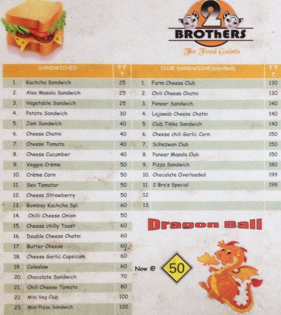 2 Brothers Menu, Menu for 2 Brothers, Geeta Bhavan, Indore - Zomato