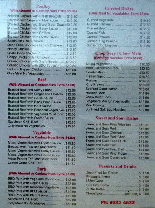 Menu at China Inn Chinese Take Away fast food, Mount Hawthorn