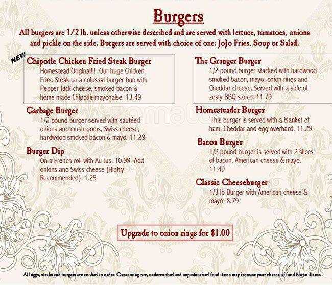 Menu at Homestead Restaurant & Bakery, Tacoma
