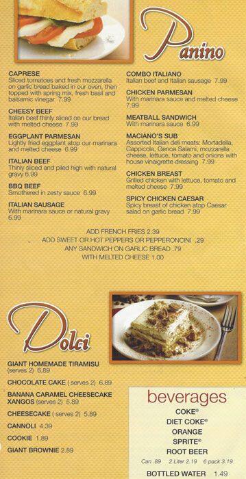 Menu at Maciano's Pizza & Pastaria pizzeria, Elgin, US-20 #114