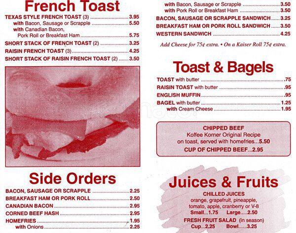 Menu at Koffee Korner Cafe, Lansdale, 201 N Broad St