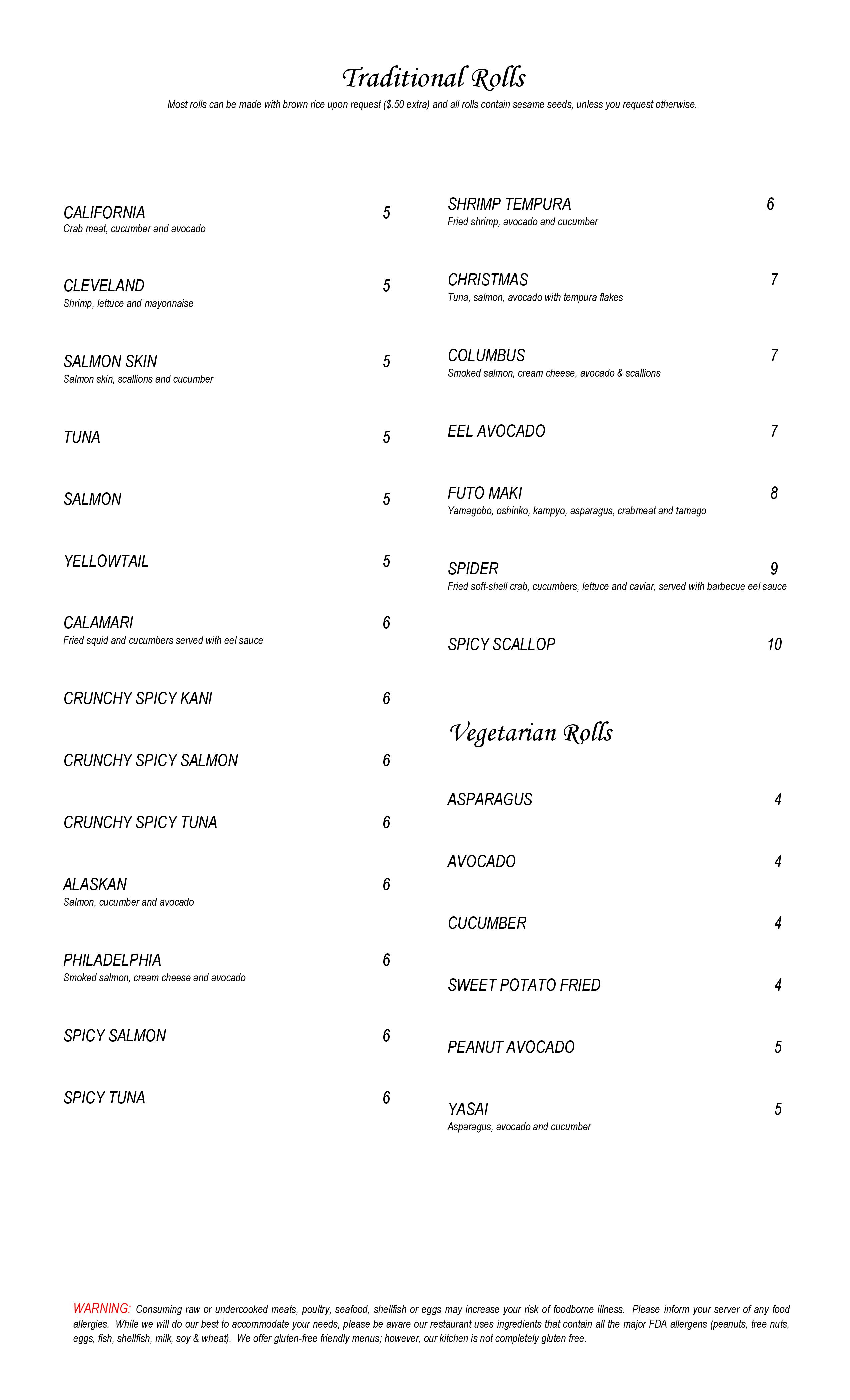 Menu at Typhoon Asian Fusion Bistro restaurant, Delaware