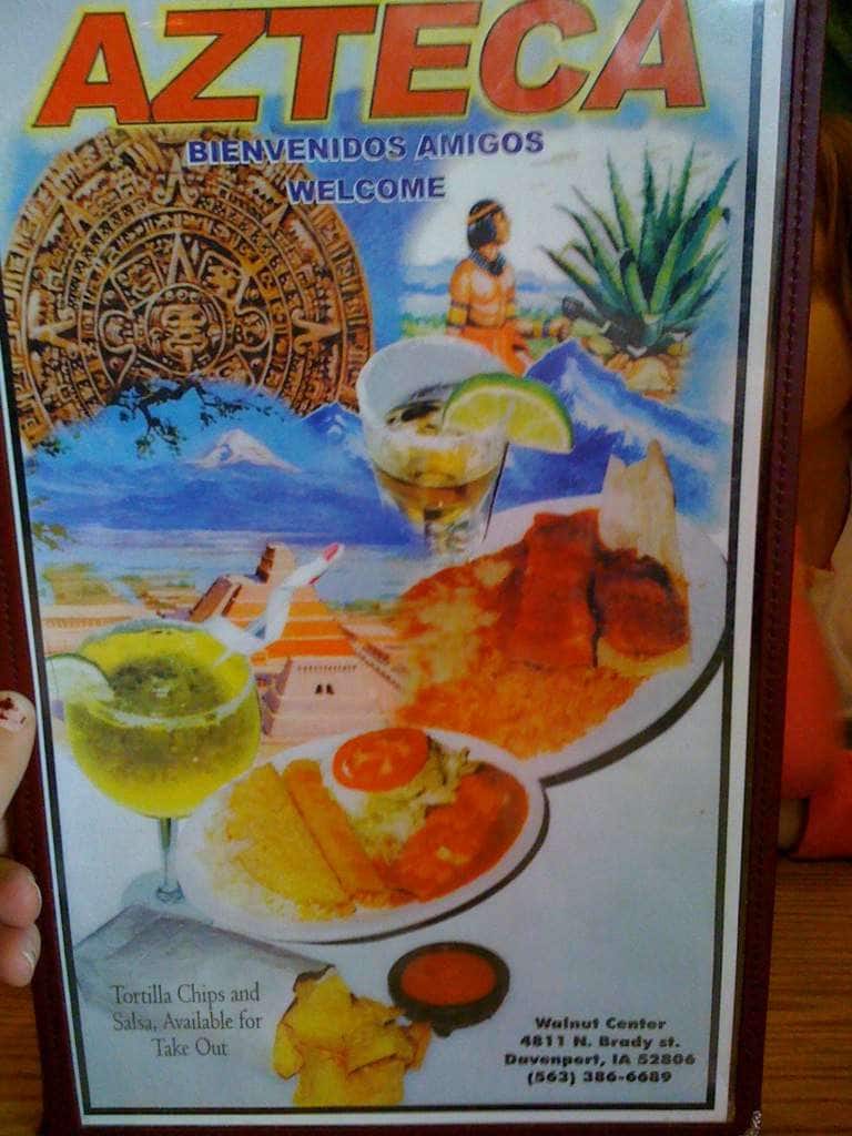 Menu at Azteca steakhouse, Davenport