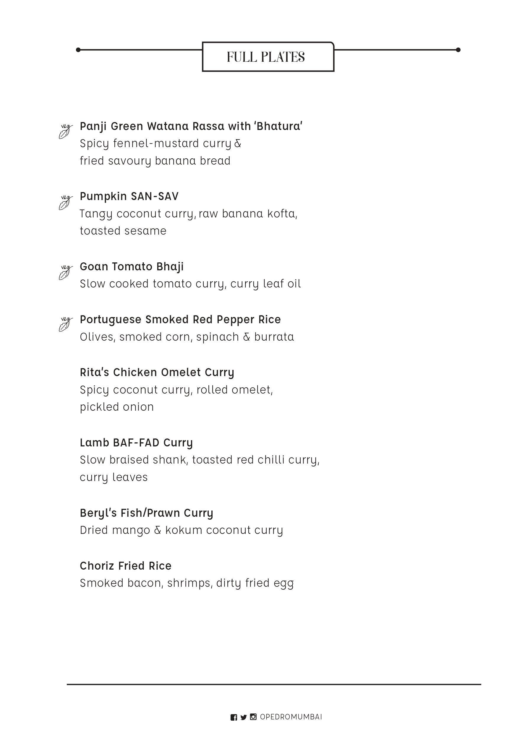 Menu of O Pedro, Bandra Kurla Complex, Mumbai