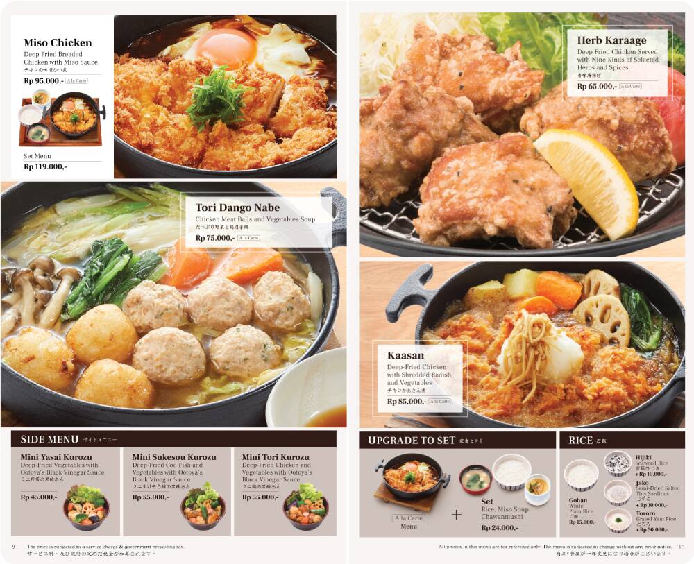 Menu at Ootoya restaurant, Central Jakarta, Jl. Asia Afrika No.3