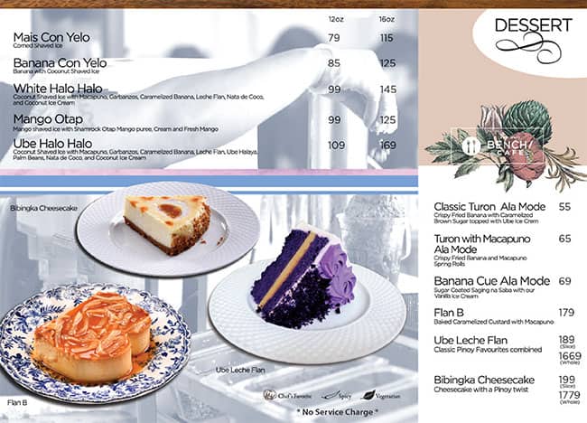 Menu at Bench Cafe, Quezon City