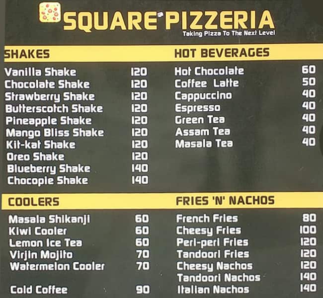 Menu of Square Pizzeria, Anand Vihar, New Delhi