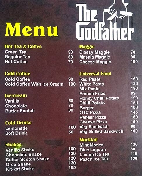 Menu at The Godfather Cafe, Jaipur, 492 Shobha Sadan Nursery Circle