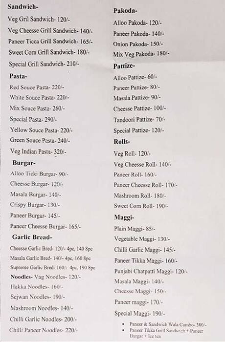Menu of Charcha, Jagatpura, Jaipur