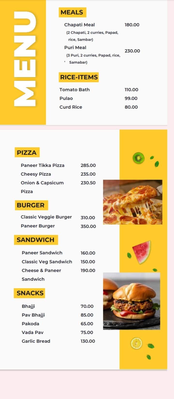 Menu of 3D Cloud Kitchen, KR Puram, Bangalore