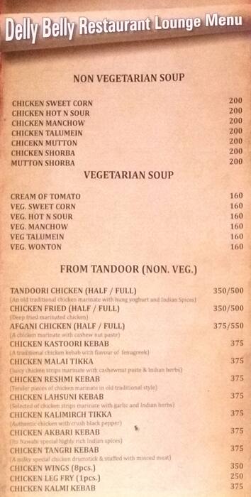 Menu at Delly Belly Lounge Bar, New Delhi, Shop No. 39