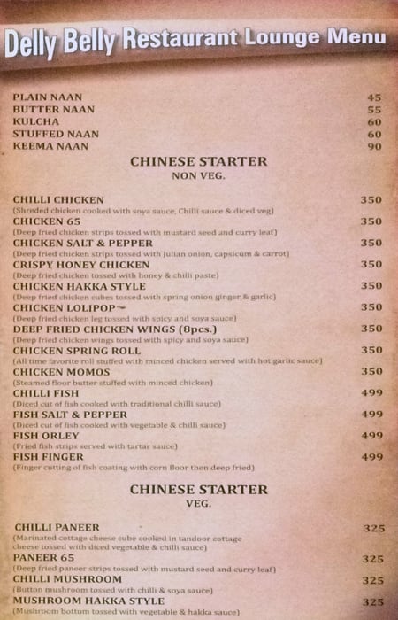Menu at Delly Belly Lounge Bar, New Delhi, Shop No. 39