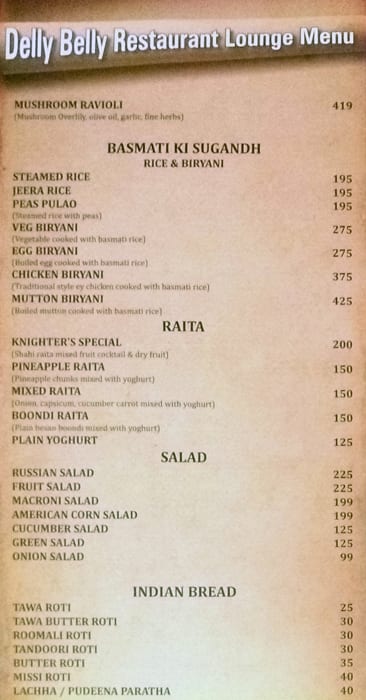 Menu at Delly Belly Lounge Bar, New Delhi, Shop No. 39
