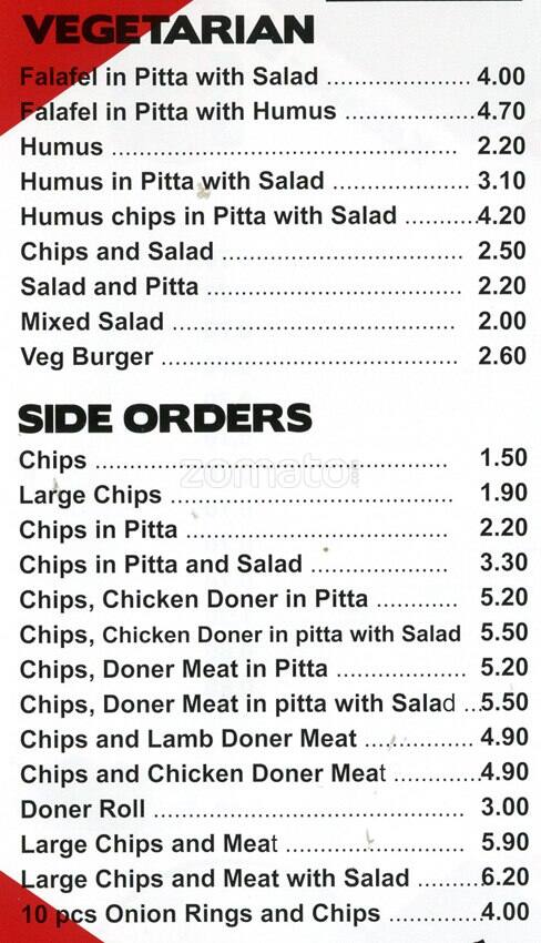 Menu at Rosebery Kebab House fast food, London
