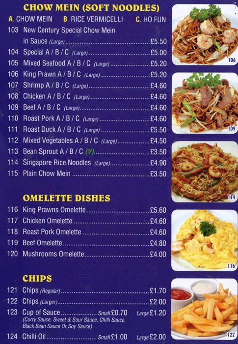 Menu at New Century fast food, London, 56 Stockwell Grn