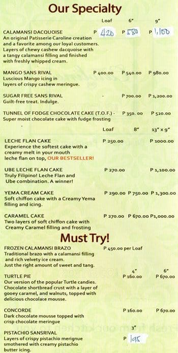 Menu at Patisserie Caroline desserts, Quezon City, L2