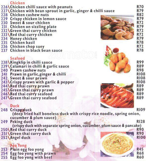 Menu at Asia Bay restaurant, Cape Town, Shorelien Centre