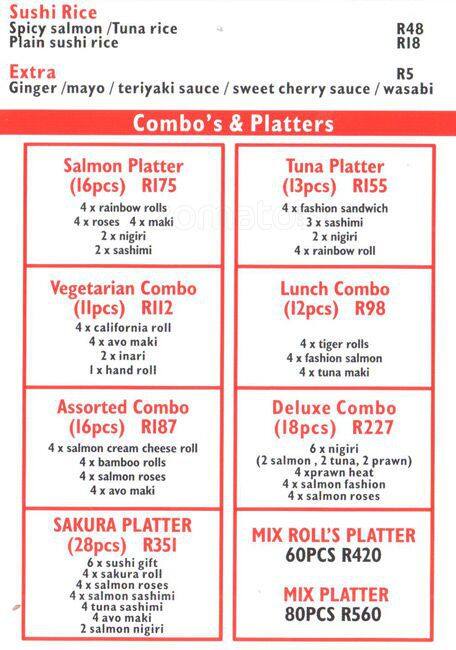 Menu at Asia Bay restaurant, Cape Town, Shorelien Centre