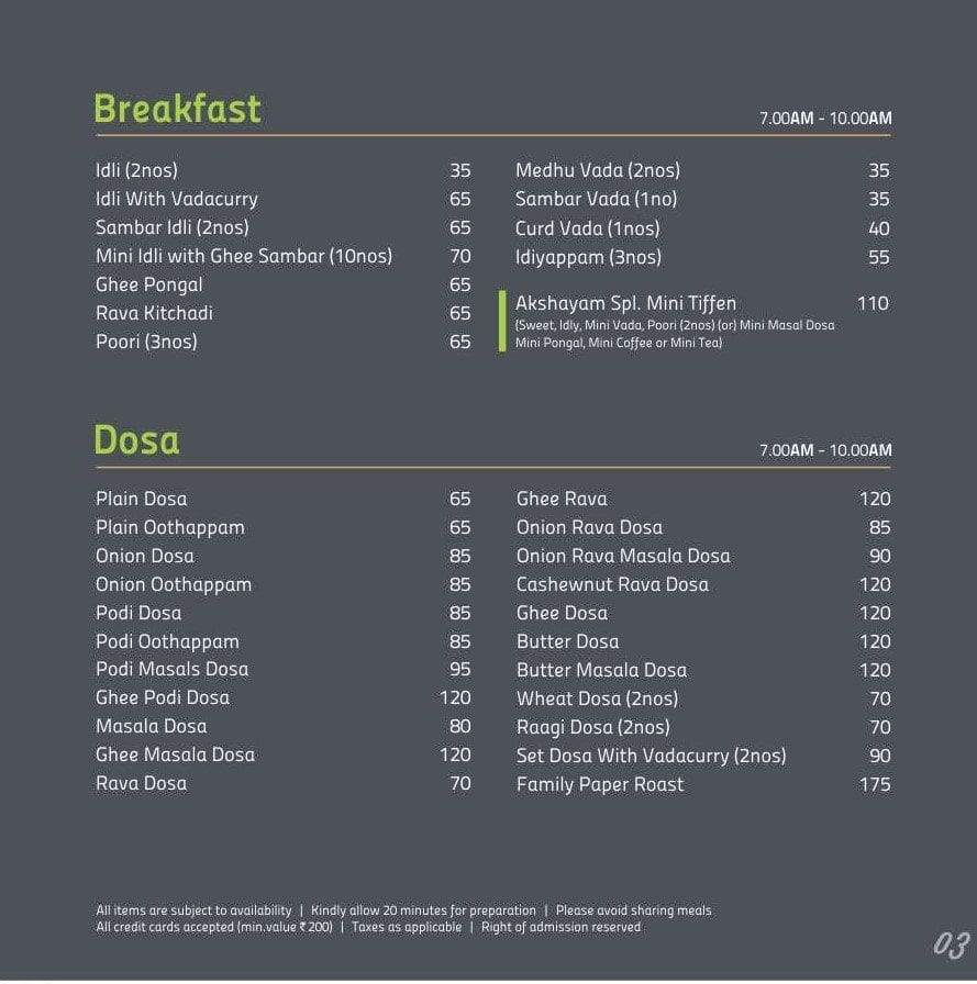 Sree Akshayam Menu, Menu for Sree Akshayam, Anna Nagar East, Chennai ...