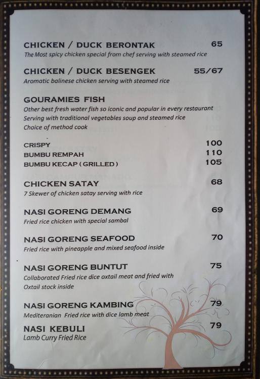 Menu at Demang restaurant, Central Jakarta