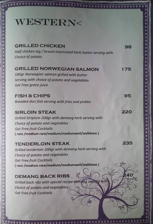 Menu at Demang restaurant, Central Jakarta