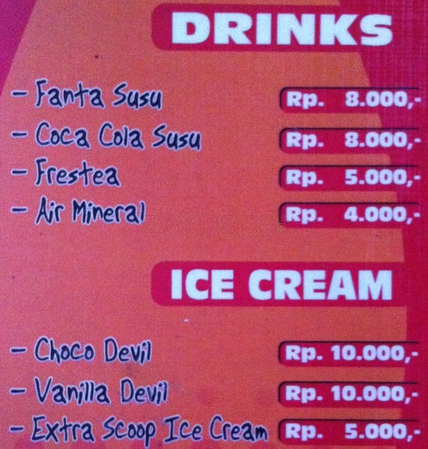 Menu at Burger Queen restaurant, Bogor, Taman Kencana