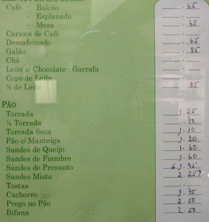 Menu at Restaurante Com'Aqui, Portugal