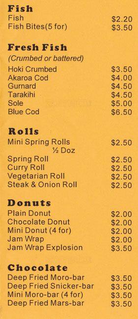 Menu at Silver Dolphin restaurant, Christchurch