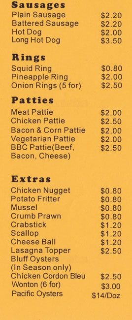 Menu at Silver Dolphin restaurant, Christchurch