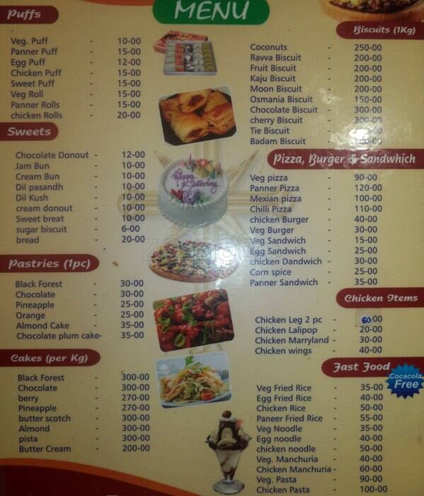 Menu at Mighty Bakers, Hyderabad