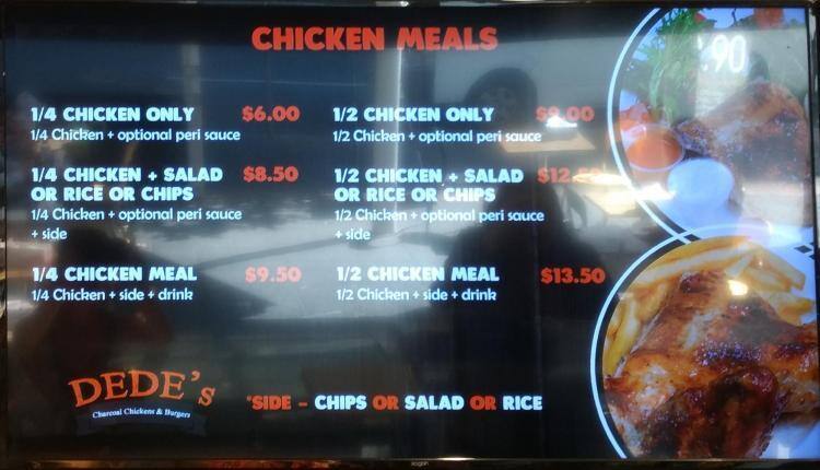 Menu at Piri Piri fast food, Parramatta