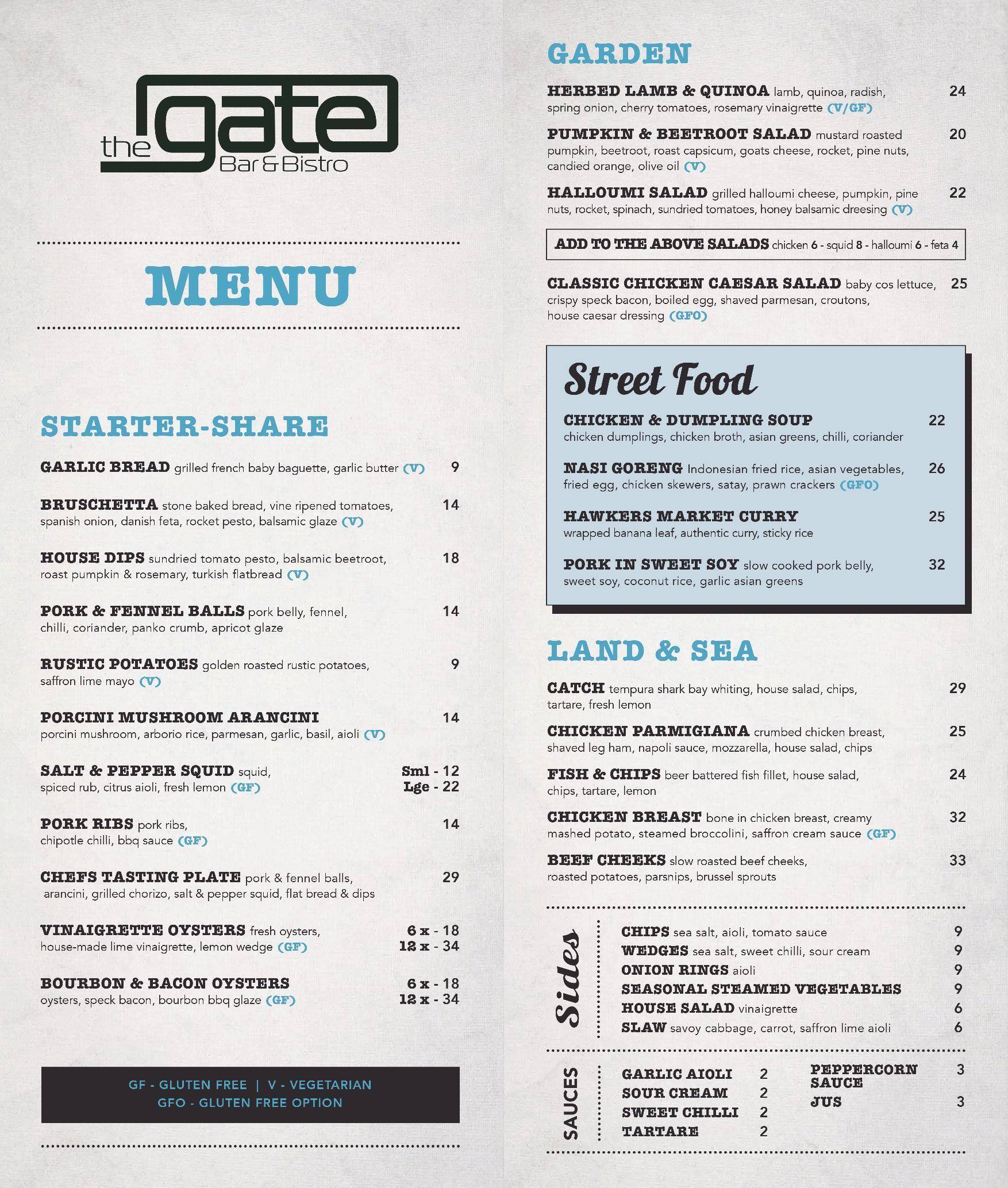 The Gate Bar & Bistro Menu - Urbanspoon/Zomato