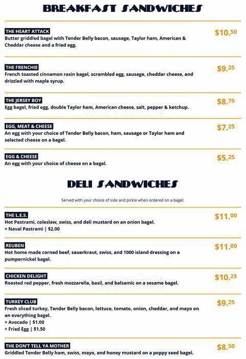 Menu at Rosenberg's Bagels & Delicatessen (Five Points) cafe, Denver