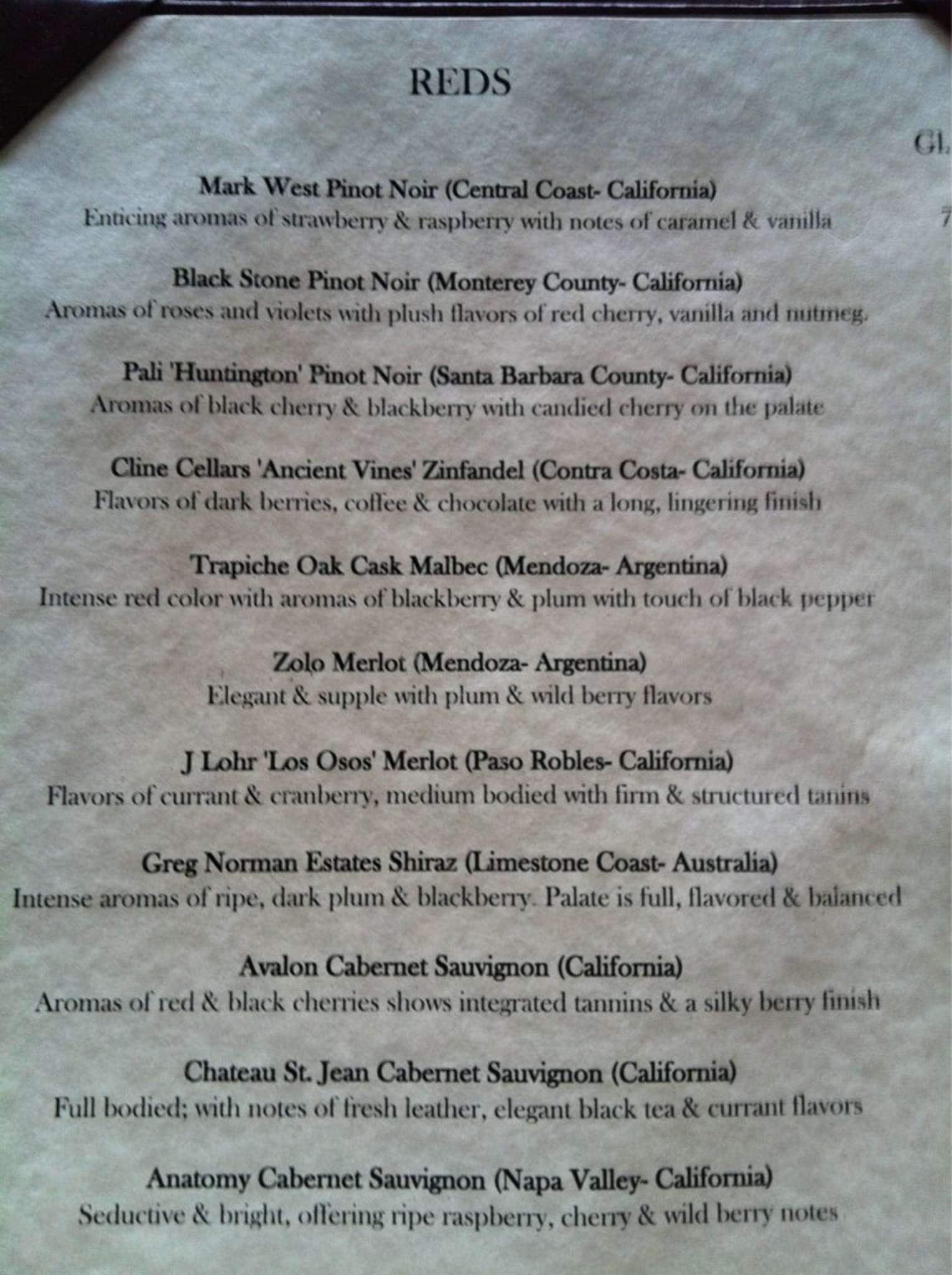 Menu at Anthony's Steak & Seafood steakhouse, Ocean Springs