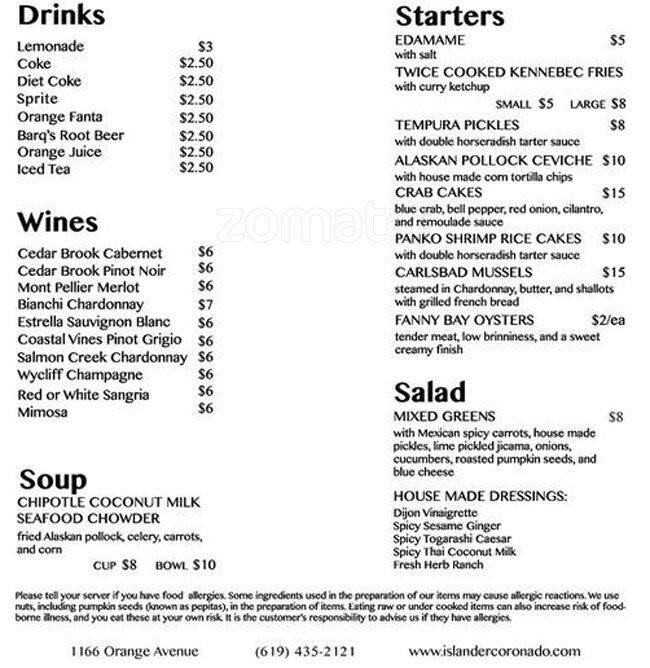Menu at Matua's Sushi Bar & Islander Grill, San Diego
