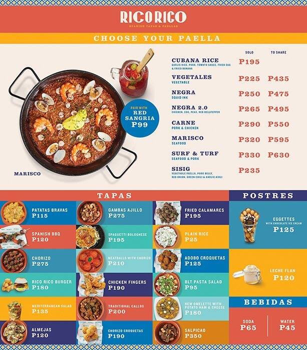 Menu at Rico Rico restaurant, Taguig