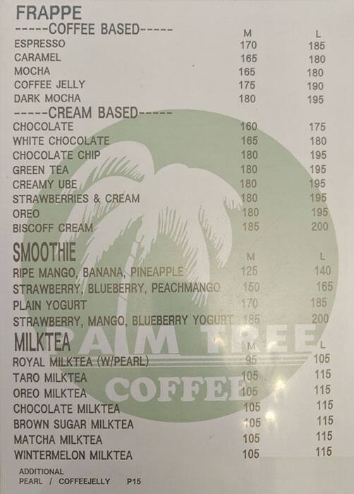 Menu at Pam tree coffee cafe, Antipolo
