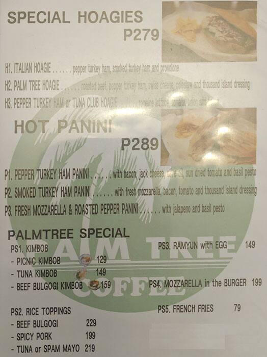 Menu at Pam tree coffee cafe, Antipolo