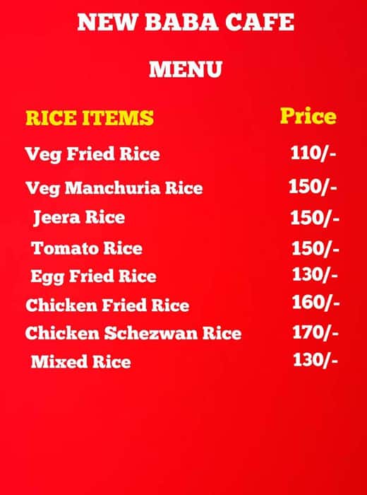 Menu of New Baba Cafe, Nacharam, Secunderabad