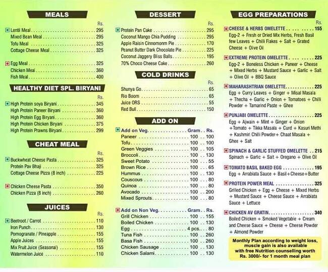 Menu of Singh's Healthy Diet, Mira Road, Mumbai