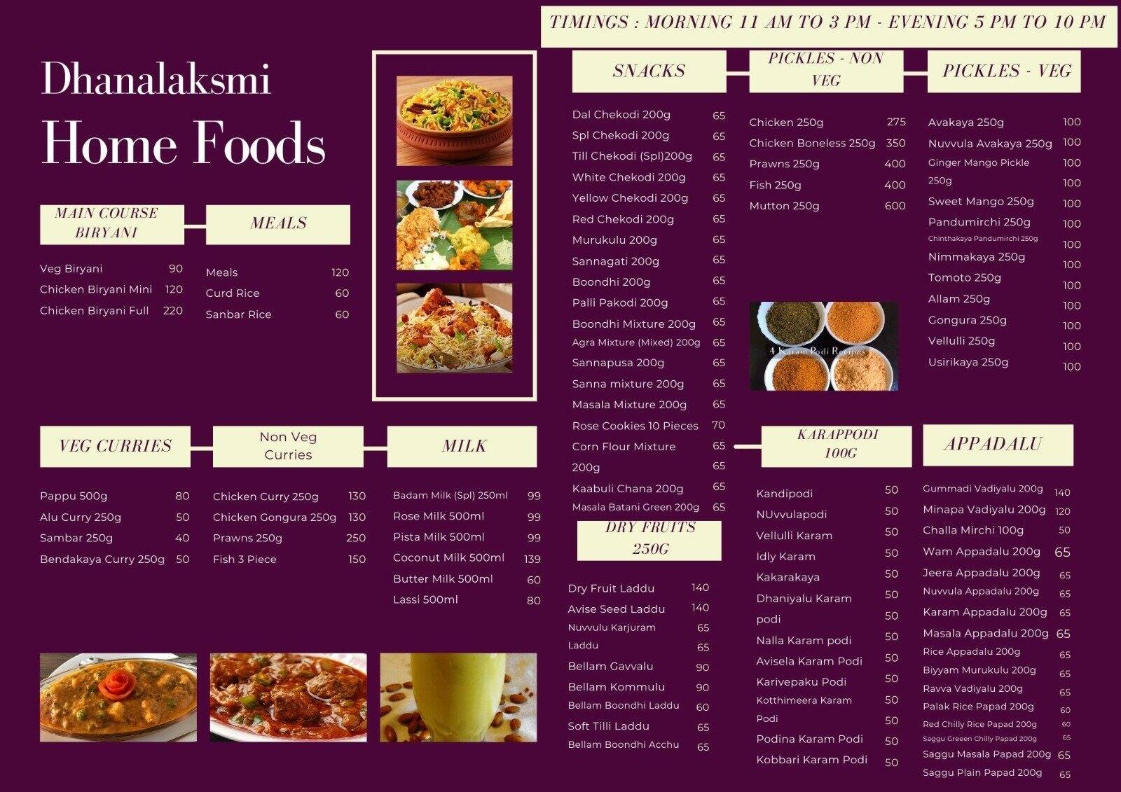 Menu of Dhanalakshmi Home Food, Habsiguda, Hyderabad