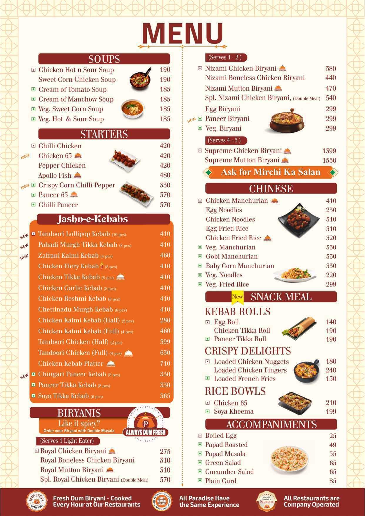 Paradise biryani menu store