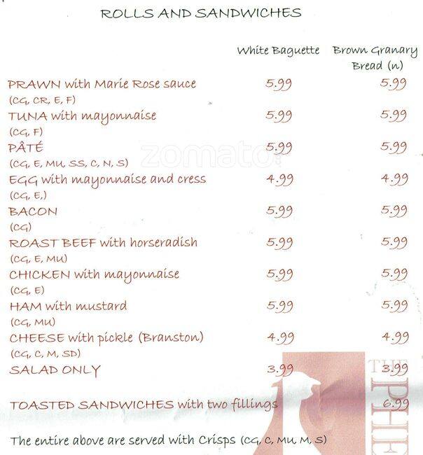 Menu at The Pheasant Inn & Restaurant Heathrow, Hayes, 98 W End Ln