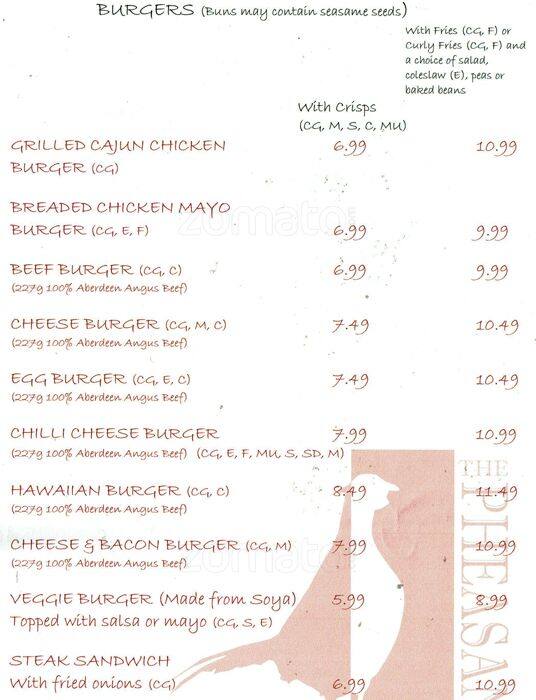 Menu at The Pheasant Inn & Restaurant Heathrow, Hayes, 98 W End Ln