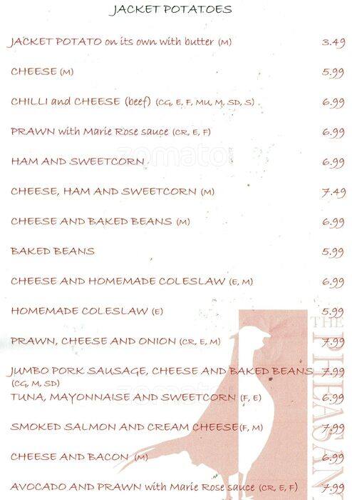 Menu at The Pheasant Inn & Restaurant Heathrow, Hayes, 98 W End Ln