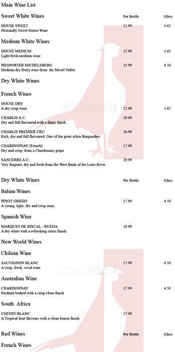 Menu at The Pheasant Inn & Restaurant Heathrow, Hayes, 98 W End Ln