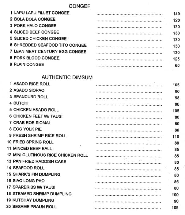 Menu at Causeway Restaurant, Quezon City, Congressional Ave